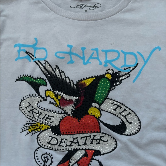 Ed Hardy | Tops | Nwt Ed Hardy Grey Graphic Baby Tee Rhinestone True ...
